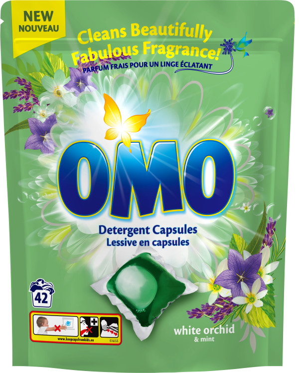 Tvättkapslar - OMO DETERGENT CAPSULES WHITE ORCHID - 42-kapslar - EKO:-