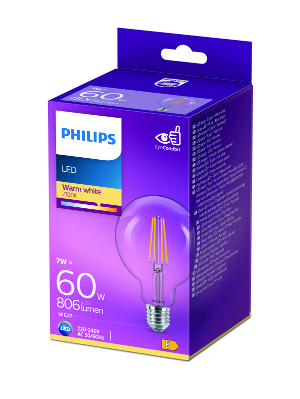 Ledclassic Glob Klar 60W - PHILIPS - EKO:-