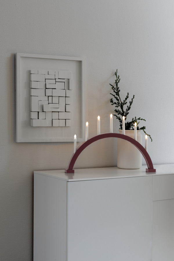 Elljusstake Båge 7 Ljus Trä Matt Mörkröd, Strömbr 230V/Ip20 ...