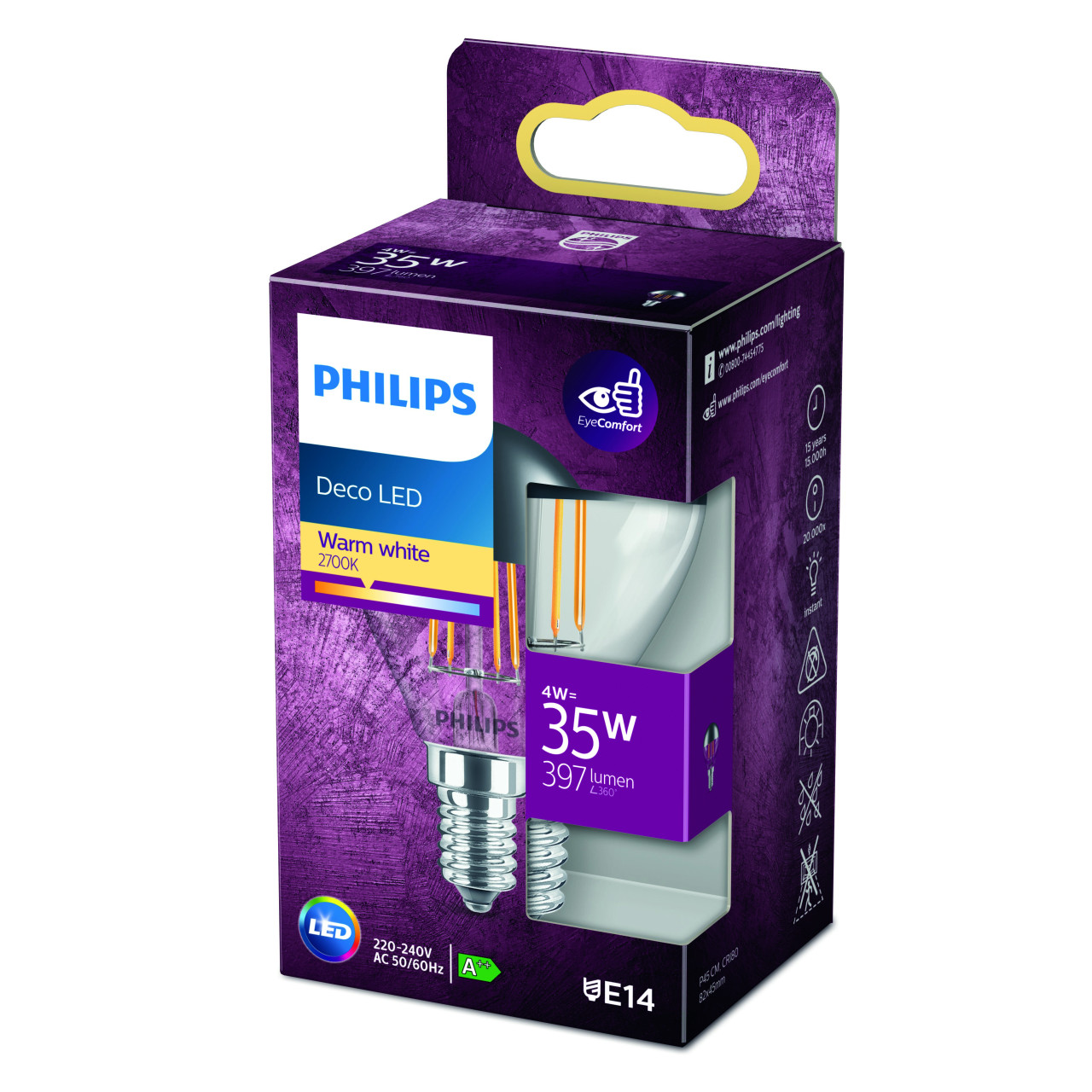 Led Classic Glas Klot P45 Dekorativ Spegel 35W E14 Klar Nd - PHILIPS ...